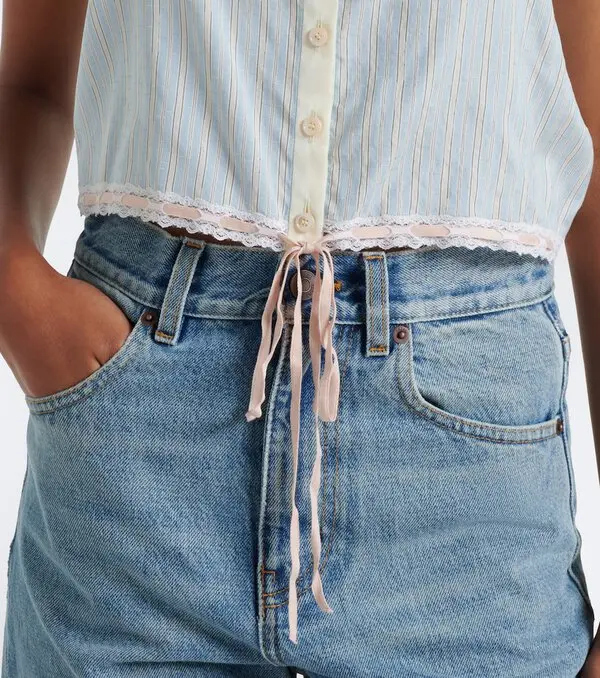 Chloé Lace-trimmed Striped Silk Top
