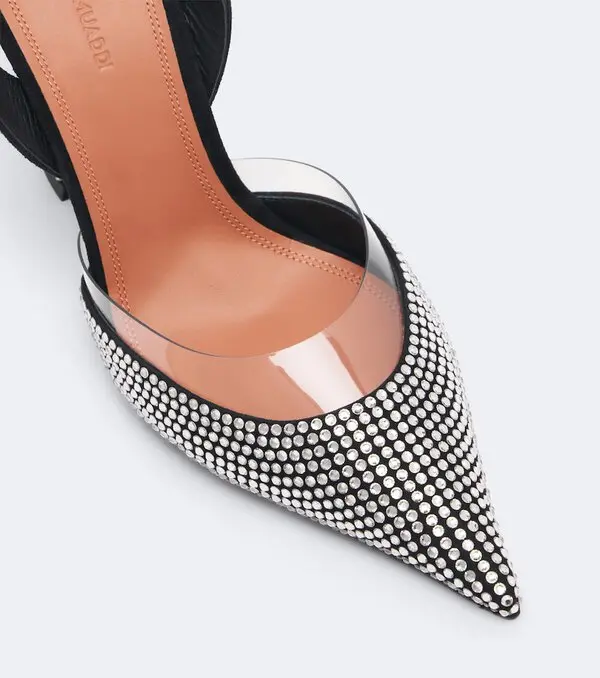 Amina Muaddi Lara Embellished Suede Slingback Pumps