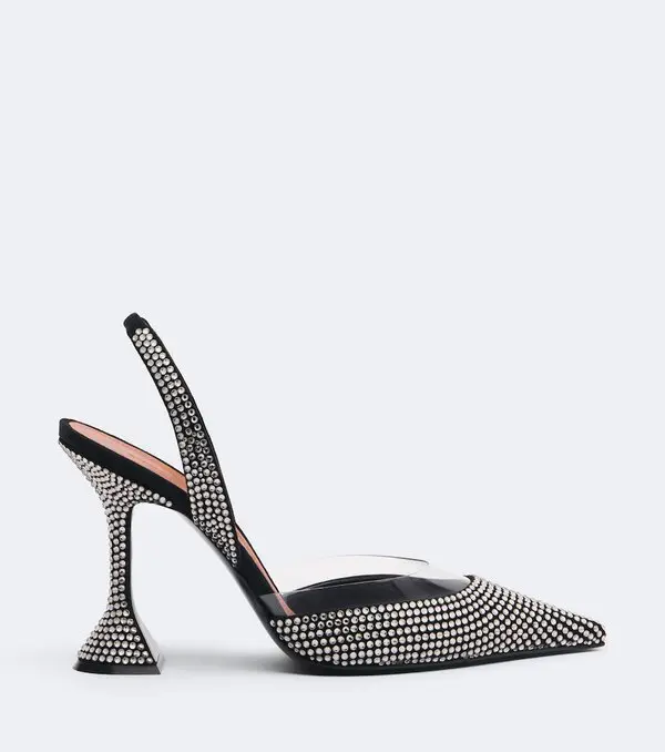 Amina Muaddi Lara Embellished Suede Slingback Pumps