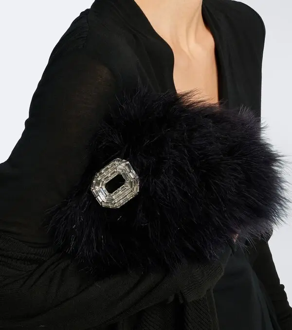 Amina Muaddi Camelia Embellished Feather Clutch