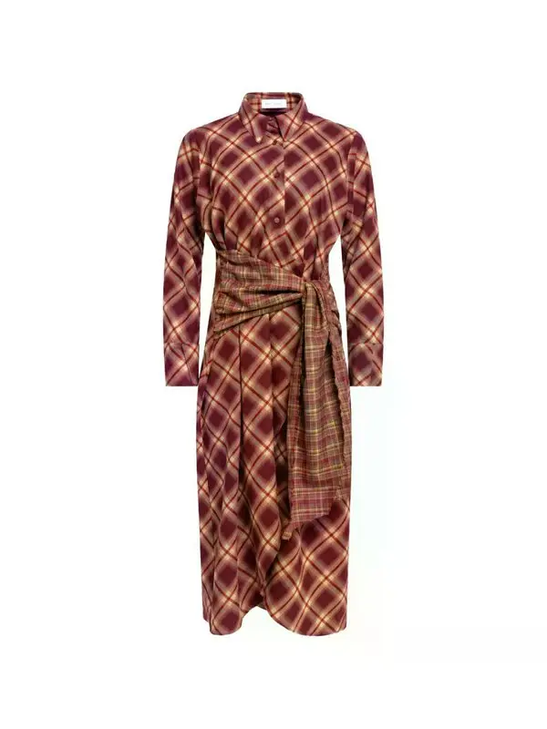 WEILI ZHENG Check-pattern Belted Midi Dress - Red