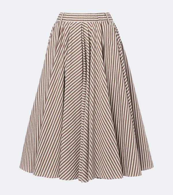 Brunello Cucinelli Striped Cotton-blend Poplin Midi Skirt - Brown