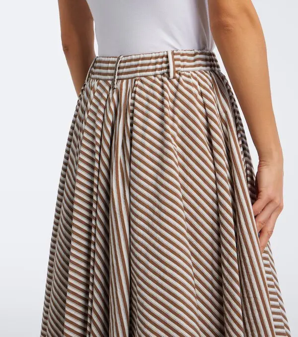 Brunello Cucinelli Striped Cotton-blend Poplin Midi Skirt