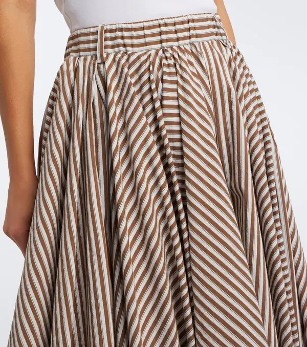 Brunello Cucinelli Striped Cotton-blend Poplin Midi Skirt