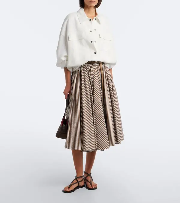 Brunello Cucinelli Striped Cotton-blend Poplin Midi Skirt