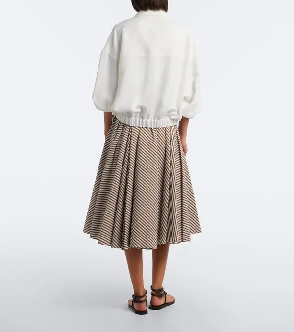Brunello Cucinelli Striped Cotton-blend Poplin Midi Skirt