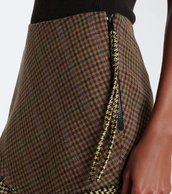 GANNI Fringed Houndstooth Wool-blend Midi Skirt