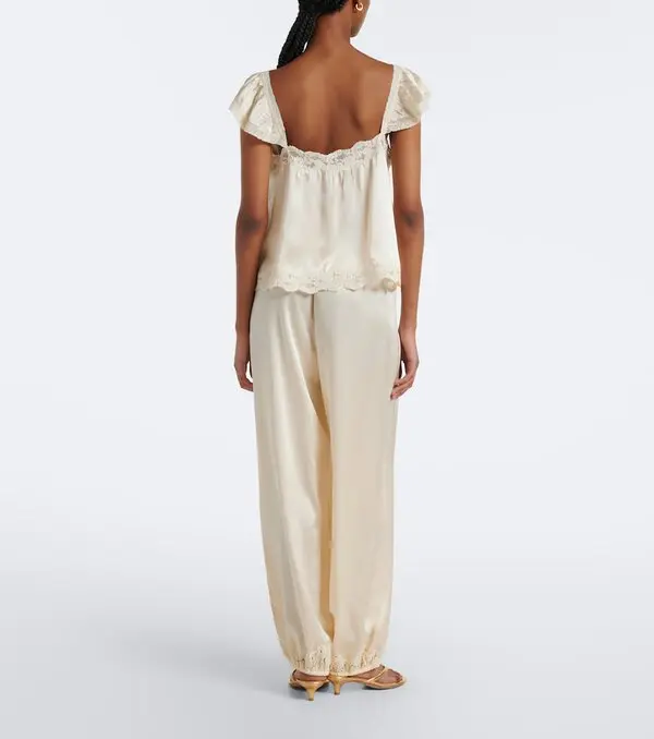 DÔEN Yaria Lace-trimmed Silk Satin Balloon Pants