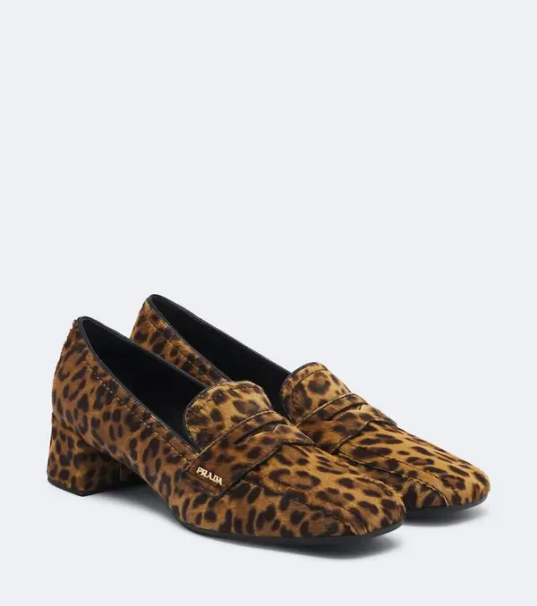 Prada Leopard-print Calf Hair Loafer Pumps - Brown