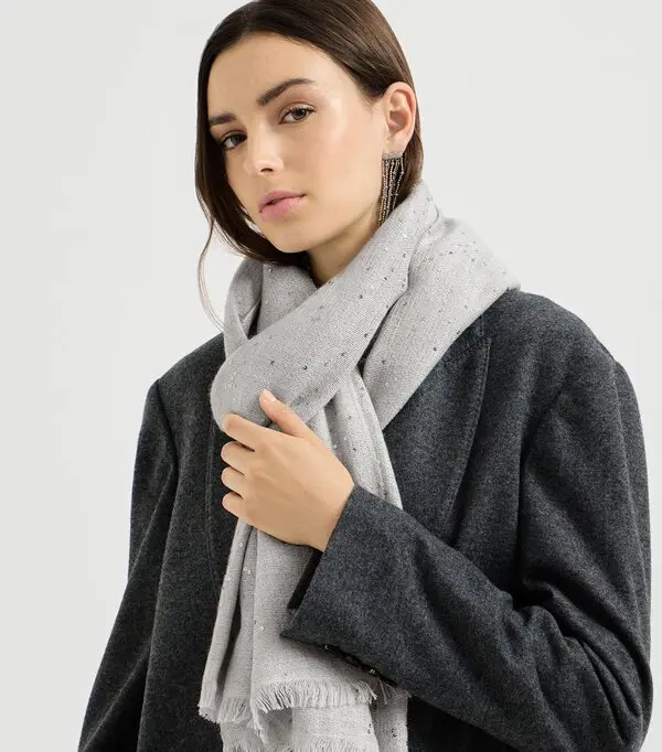 Brunello Cucinelli Cashmere-silk Embellished Scarf