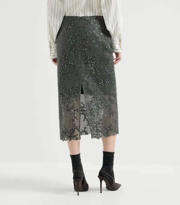 Brunello Cucinelli Sequin-embellished Lace Skirt