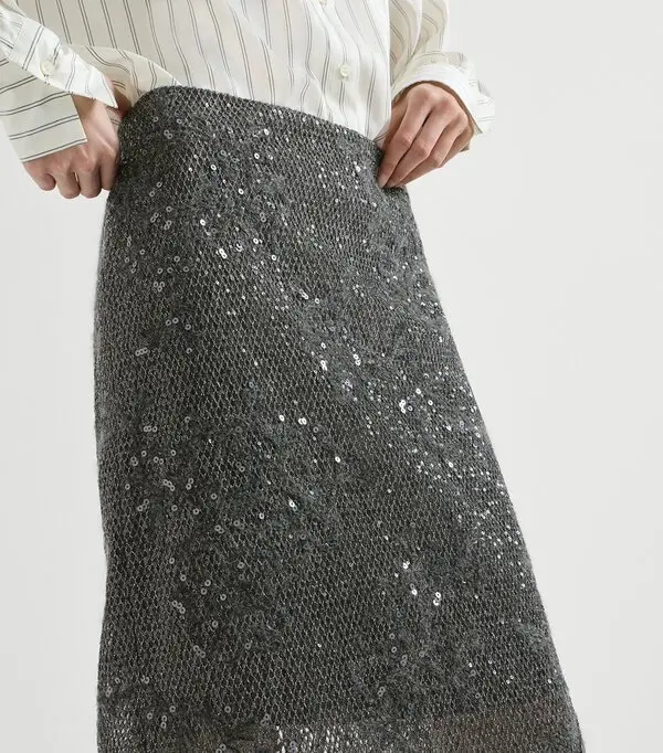 Brunello Cucinelli Sequin-embellished Lace Skirt