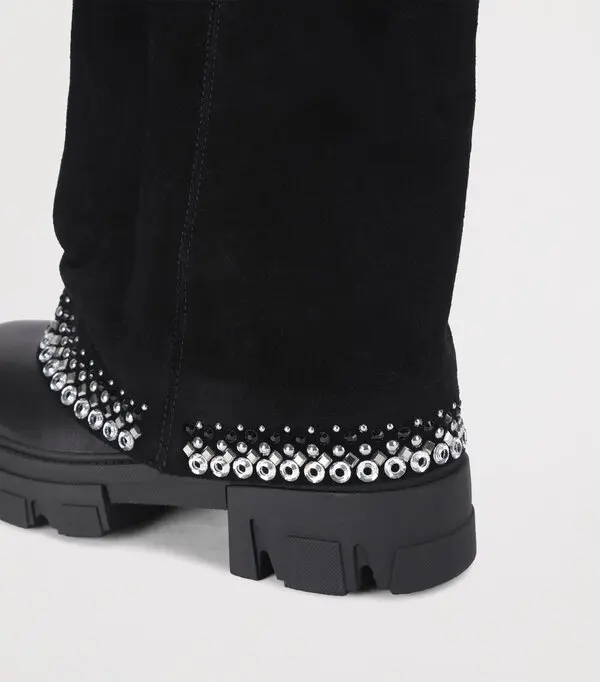 Kurt Geiger Suede Stomp Foldover Crystal Boots 50