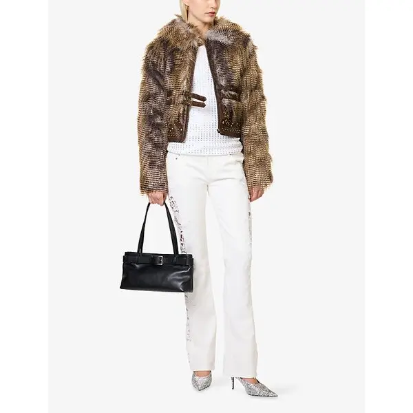 JADED LONDON Imber Studded Faux-fur And Faux Leather Jacket