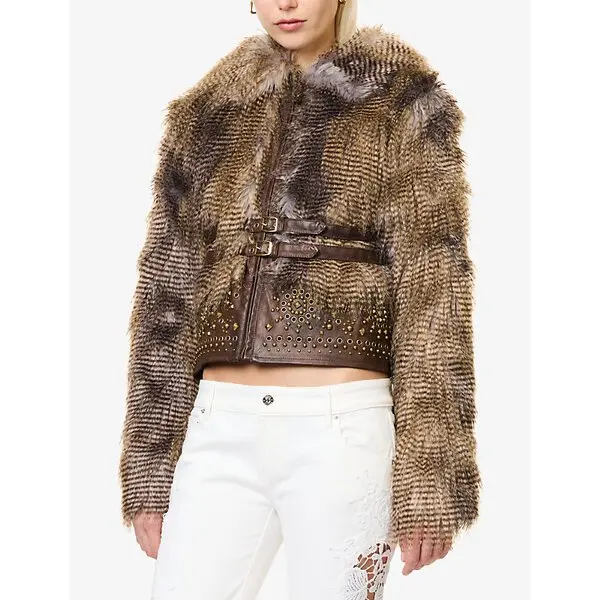 JADED LONDON Imber Studded Faux-fur And Faux Leather Jacket