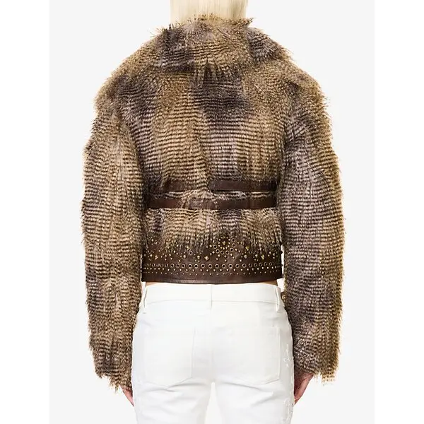 JADED LONDON Imber Studded Faux-fur And Faux Leather Jacket