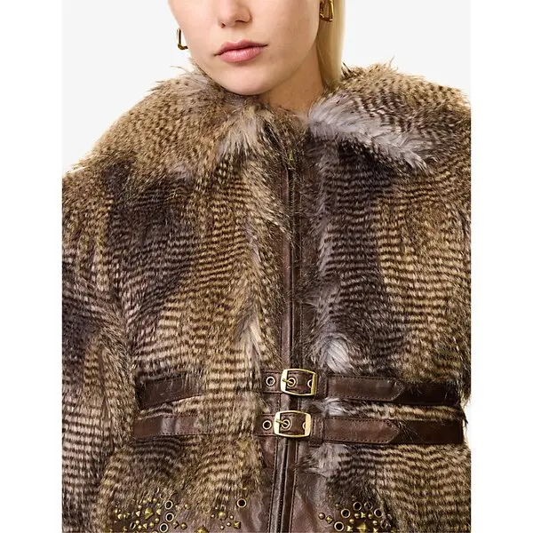 JADED LONDON Imber Studded Faux-fur And Faux Leather Jacket
