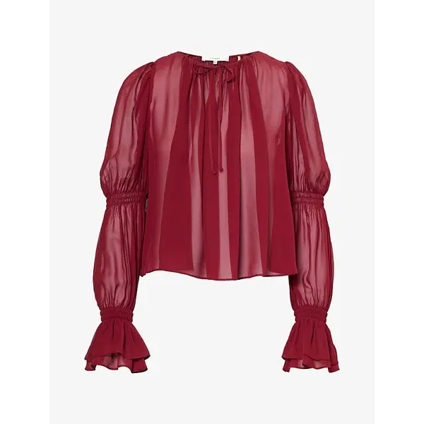 FRAME Ripple Long-sleeve Sheer Silk Blouse