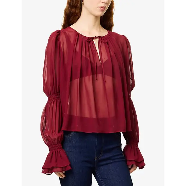 FRAME Ripple Long-sleeve Sheer Silk Blouse