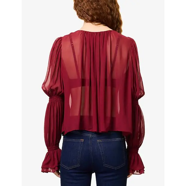 FRAME Ripple Long-sleeve Sheer Silk Blouse