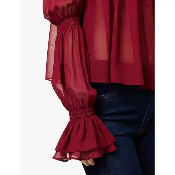 FRAME Ripple Long-sleeve Sheer Silk Blouse