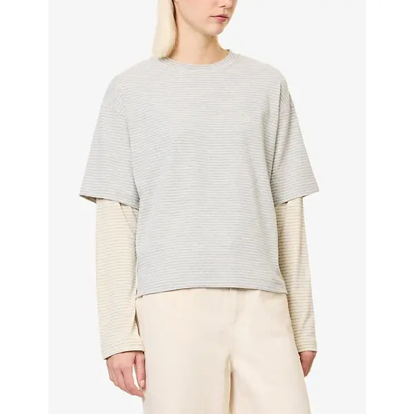 THE COUTURE CLUB Double Layer Stripe Long-sleeve Woven T-shirt - Grey