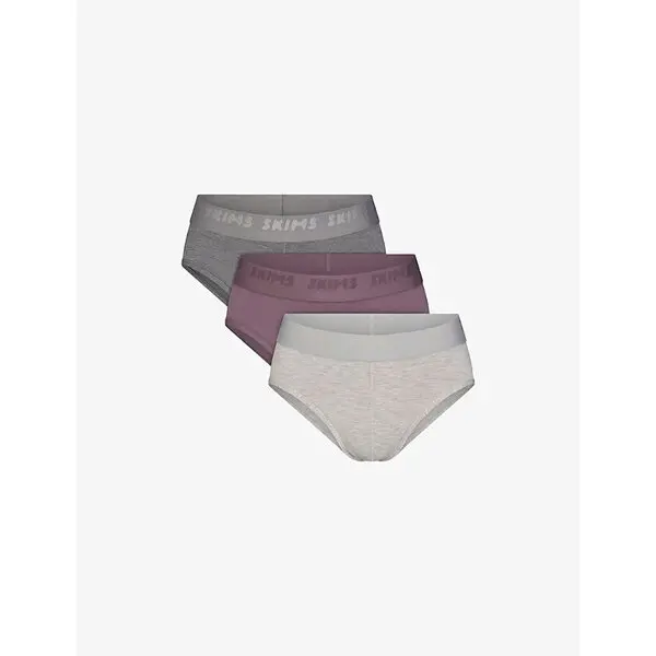 SKIMS Stretch Pack Of Three Modal-jersey Briefs - Iris Heather Multi