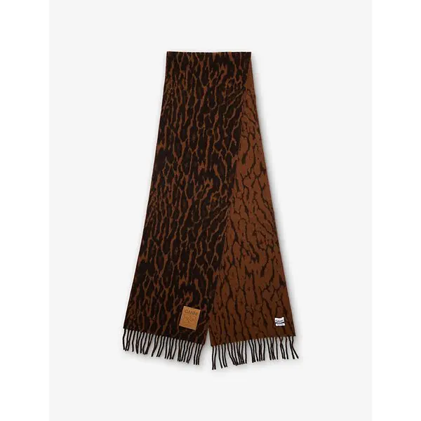 GANNI Leopard-print Wool Scarf