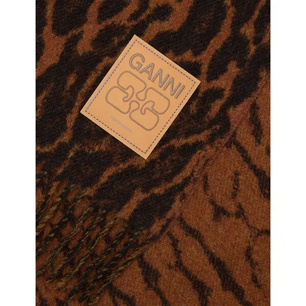 GANNI Leopard-print Wool Scarf