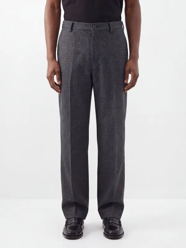 ZIGGY CHEN Wide-leg Check Virgin Wool Trousers
