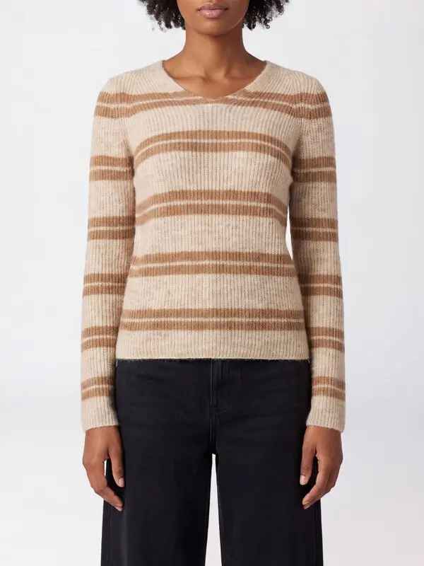 Max Mara Slim Fit Striped Mohair Sweater With Crew Neck And Ribbed Trims - Sand