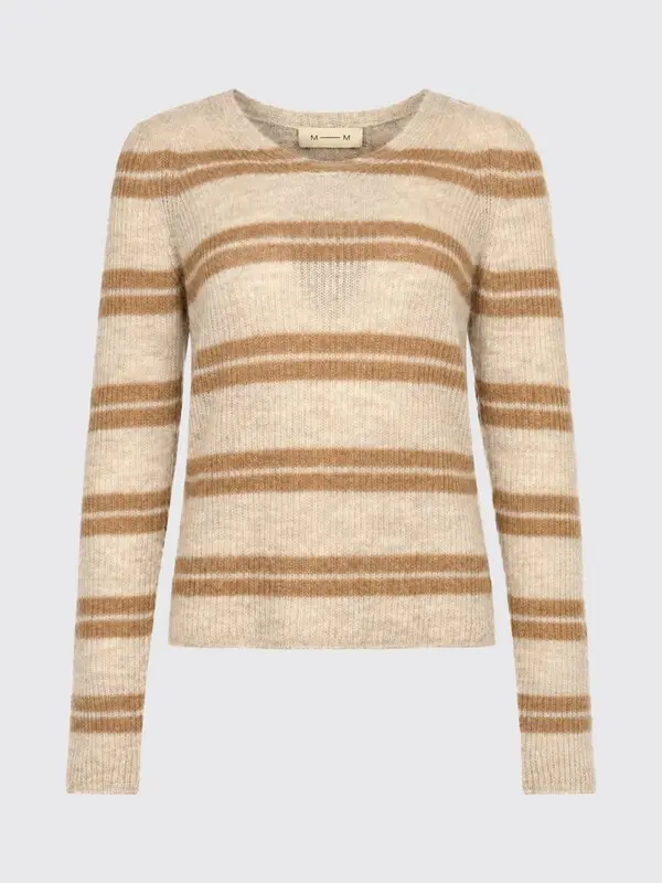 Max Mara Slim Fit Striped Mohair Sweater With Crew Neck And Ribbed Trims - Sand