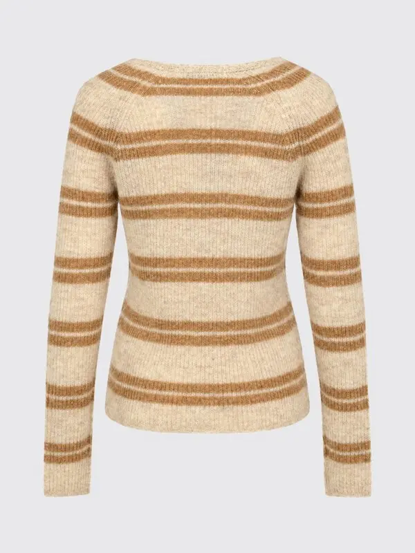 Max Mara Slim Fit Striped Mohair Sweater With Crew Neck And Ribbed Trims - Sand