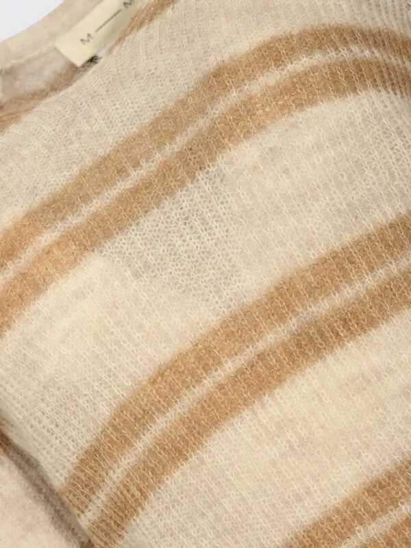 Max Mara Slim Fit Striped Mohair Sweater With Crew Neck And Ribbed Trims - Sand