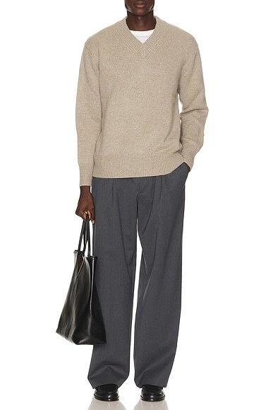 Soft Goat V Neck Sweater - Greige