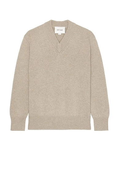 Soft Goat V Neck Sweater - Greige