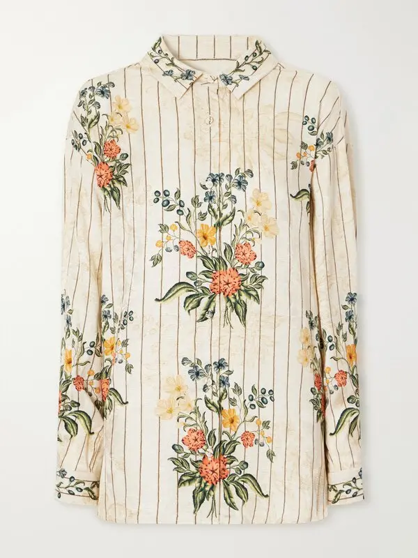 Agua Bendita Cecilia Striped Floral-print Jacquard Shirt - Multi