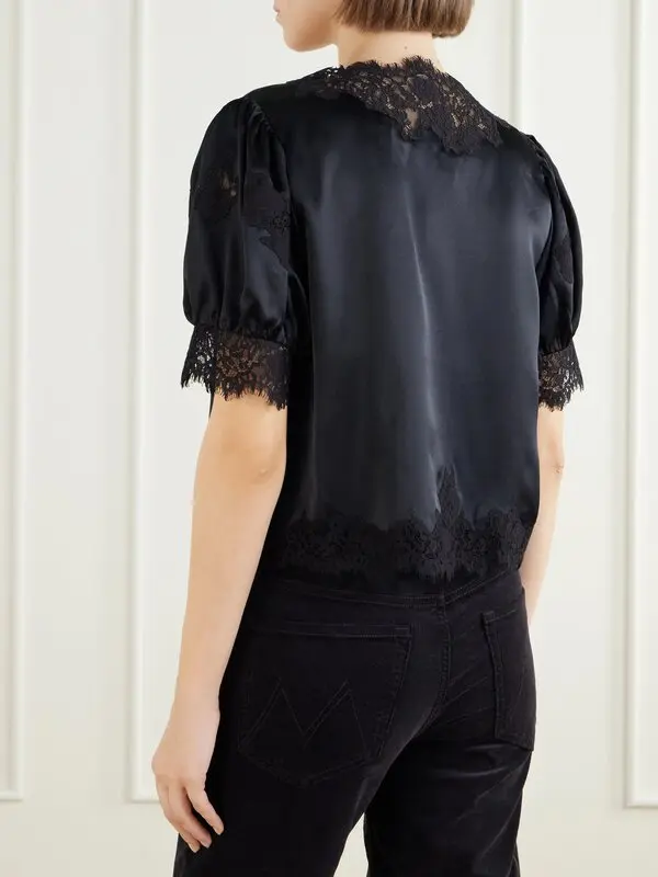 DÔEN Idella Lace-trimmed Silk-satin Blouse