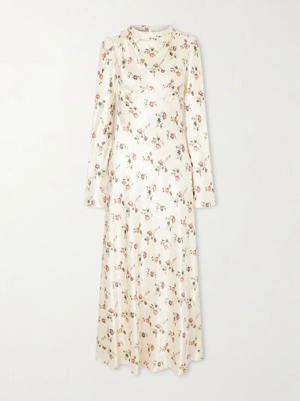 DÔEN Floral-printed Satin Maxi Dress