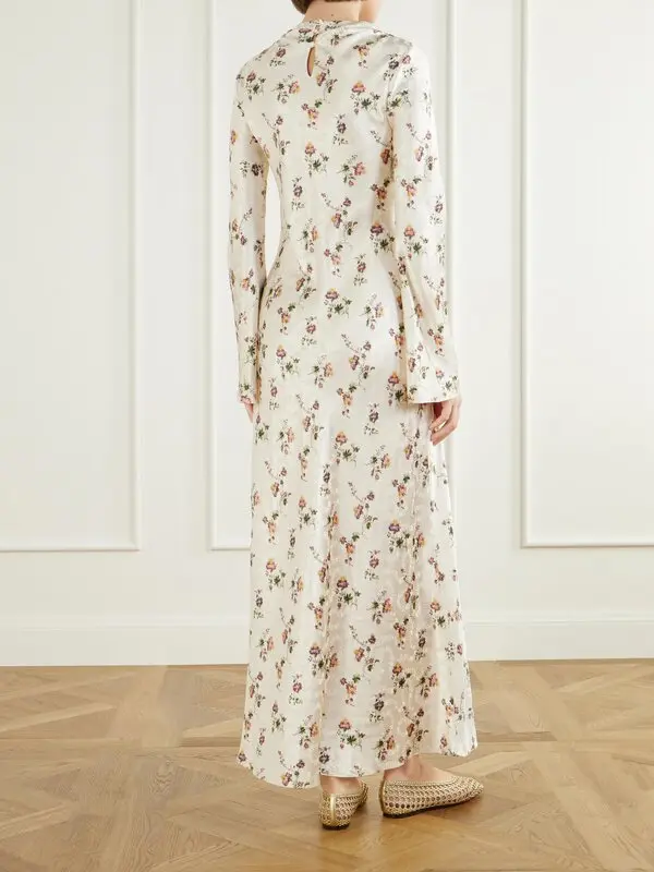 DÔEN Floral-printed Satin Maxi Dress