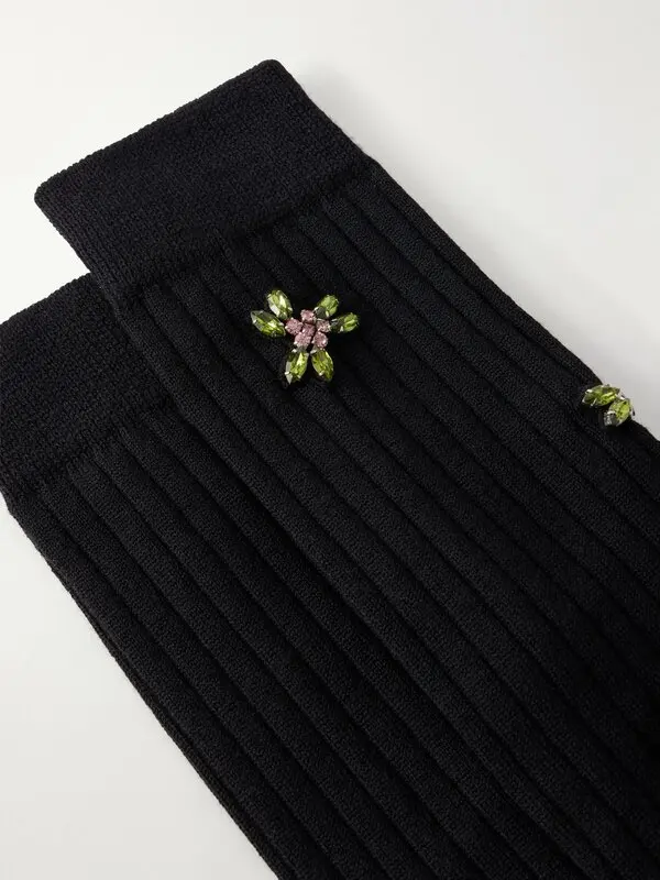 Simone Rocha Embellished Ribbed Merino Wool-blend Socks