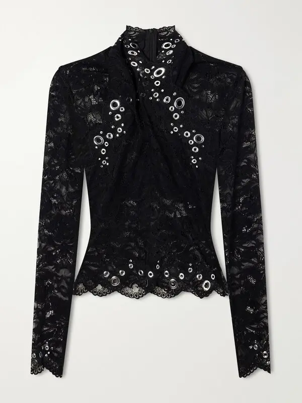 Rabanne Eyelet-embellished Layered Lace Top - Black