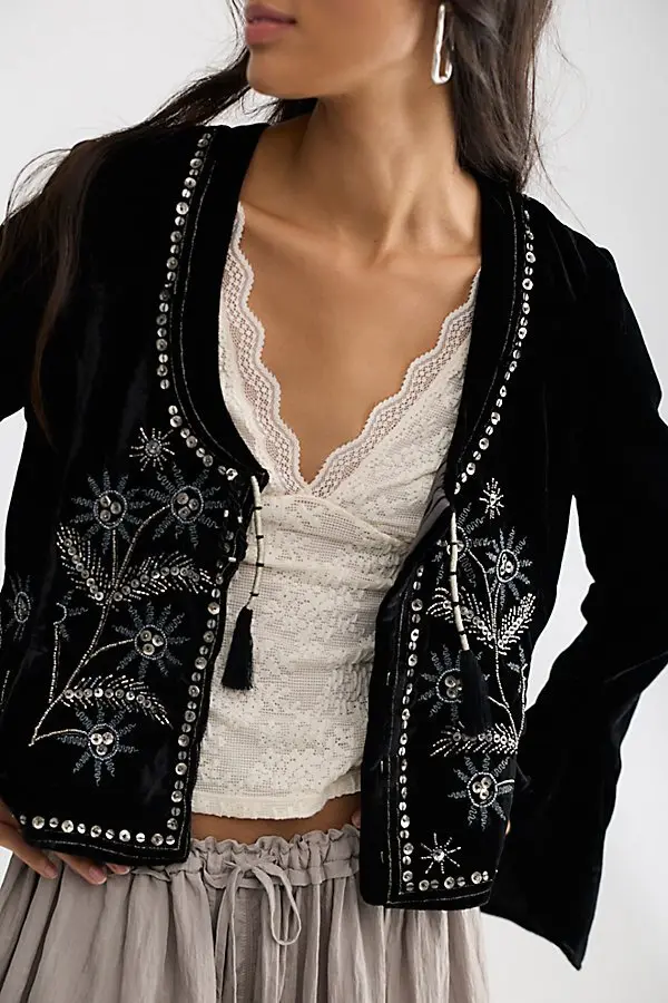 Free People Atelier Embellished Jacket At - Black