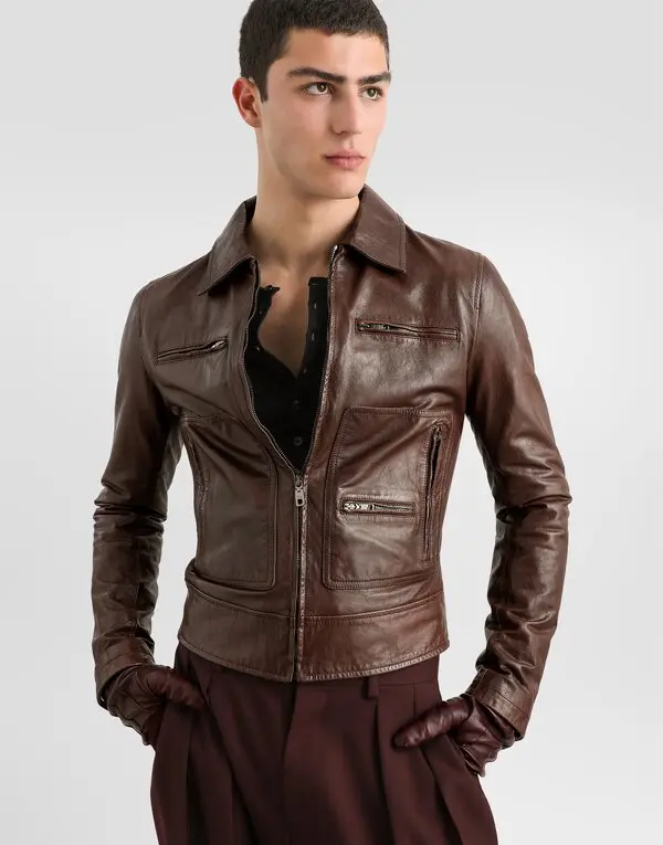 Dolce & Gabbana Leather Jacket Coats And Jackets - Brown