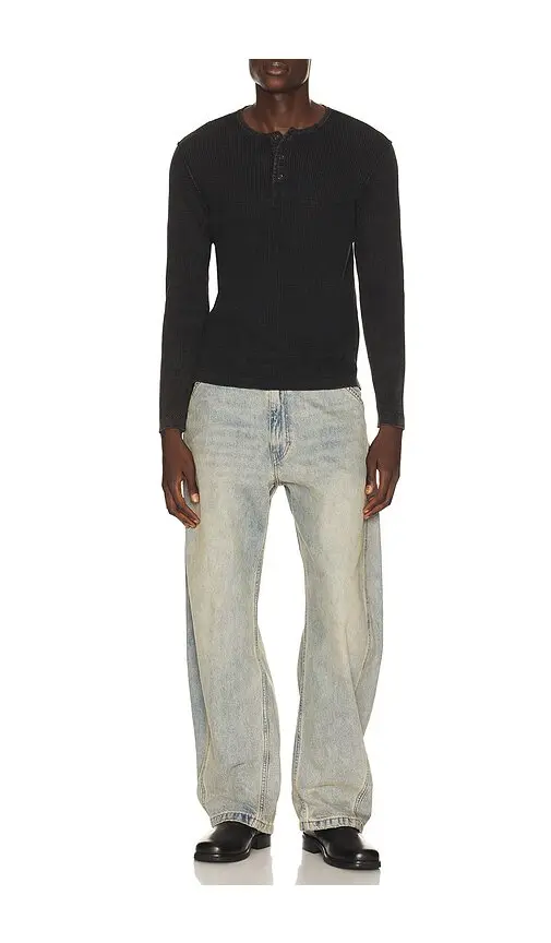 SCHOTT Stonewashed Henley Sweater