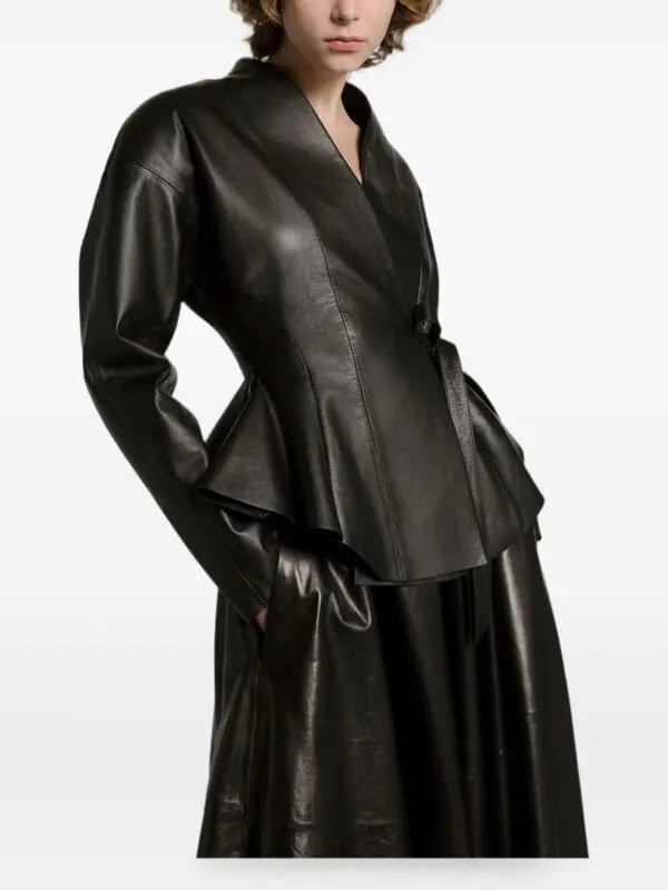 Alberta Ferretti Leather Midi Skirt - Black