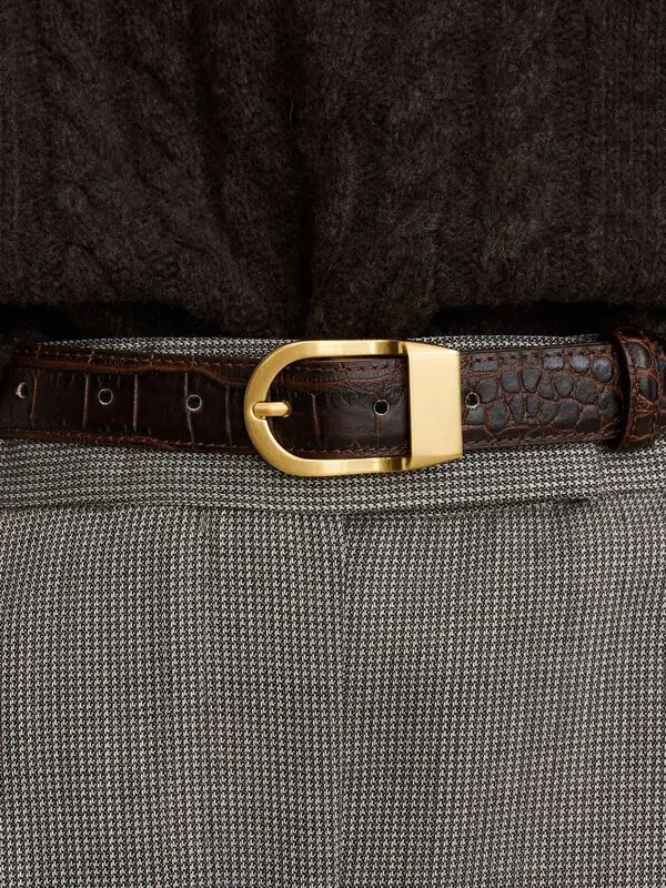 REISS Leather Croc-effect Belt - Rust