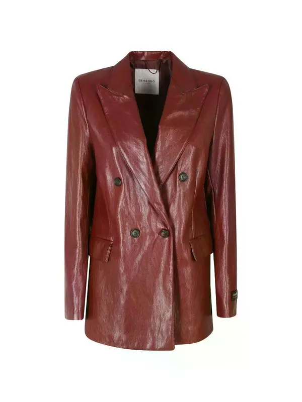 ERMANNO FIRENZE Double-breasted Peaked-lapel Leather Jacket - Red