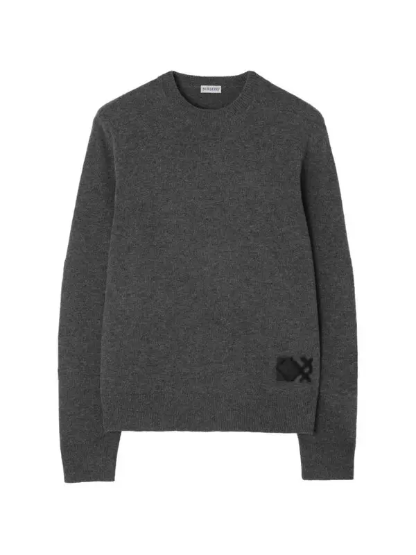 Burberry Check-patch Wool Sweater - Grey