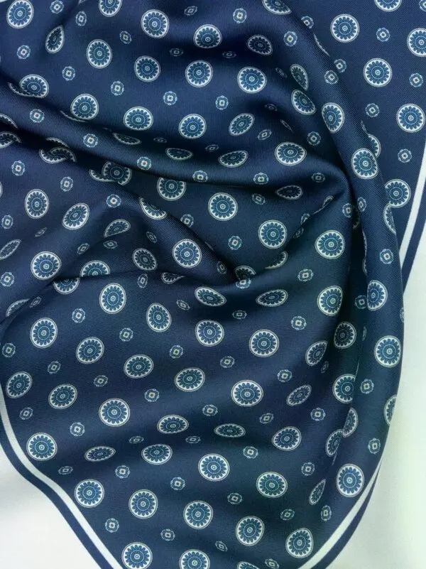 ELIZABETTA Aldo Medallion-print Striped-border Neckerchief - Blue